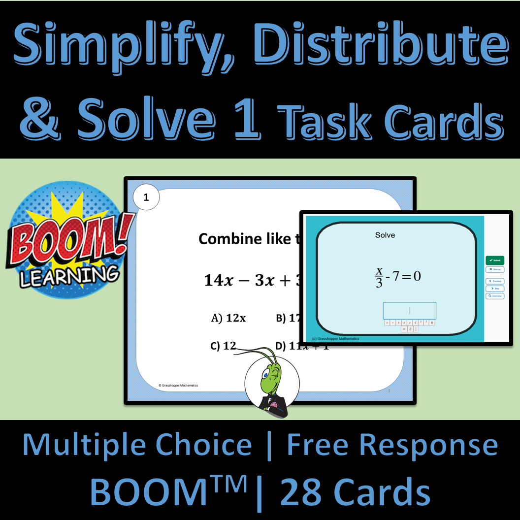 Simplify Expressions and Solve Equations #1 Boom Task Cards | Made By ...