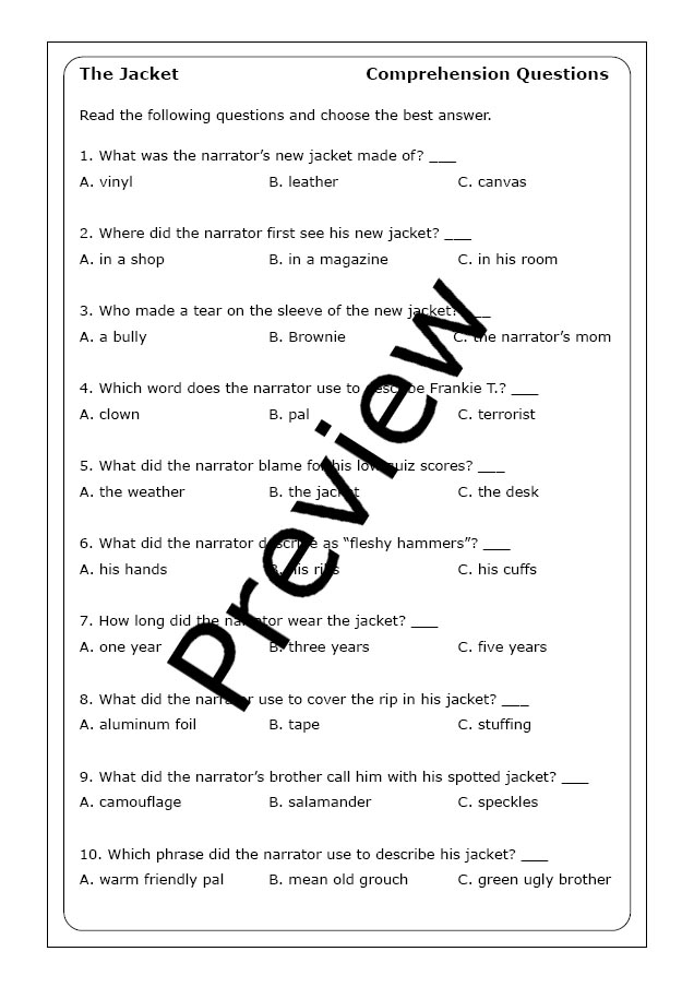 Gary Soto "The Jacket" worksheets | Made By Teachers