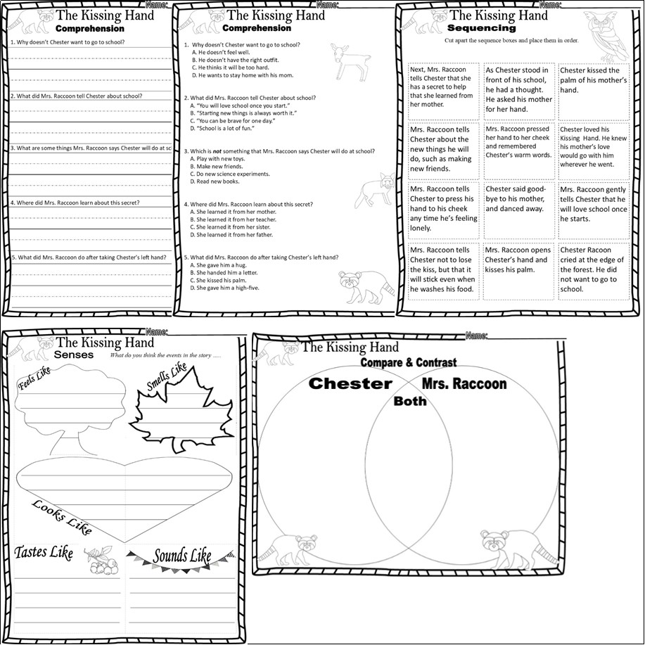 The Kissing Hand Book Companion Reading Comprehension Worksheets Back ...