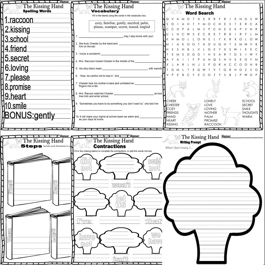 The Kissing Hand Book Companion Reading Comprehension Worksheets Back ...