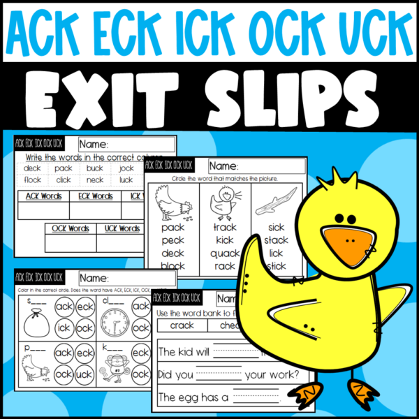 ACK ECK ICK OCK and UCK Word Family Assessment: Exit Slips | Made By ...