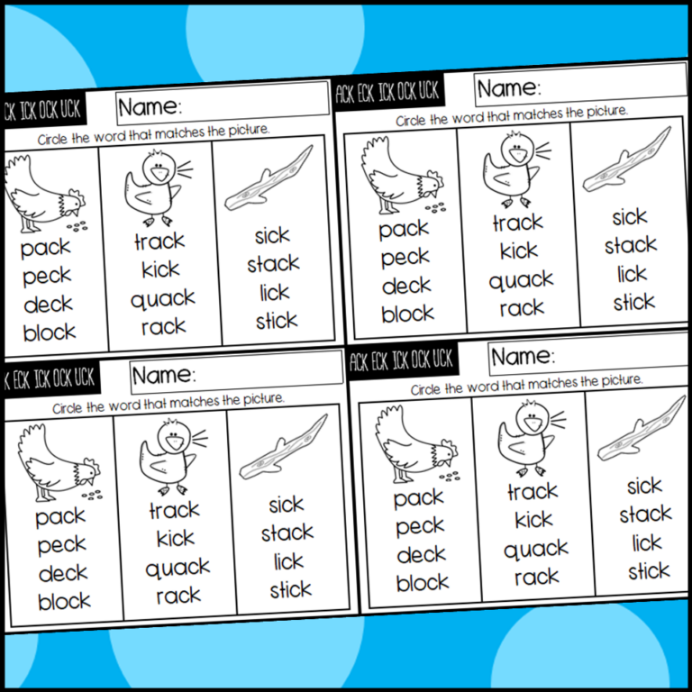 ACK ECK ICK OCK and UCK Word Family Assessment: Exit Slips | Made By ...