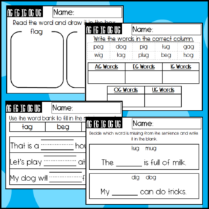AG EG IG OG and UG Word Family Exit Slips | Made By Teachers