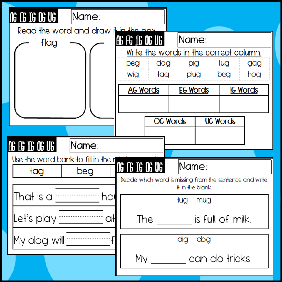 AG EG IG OG and UG Word Family Exit Slips | Made By Teachers