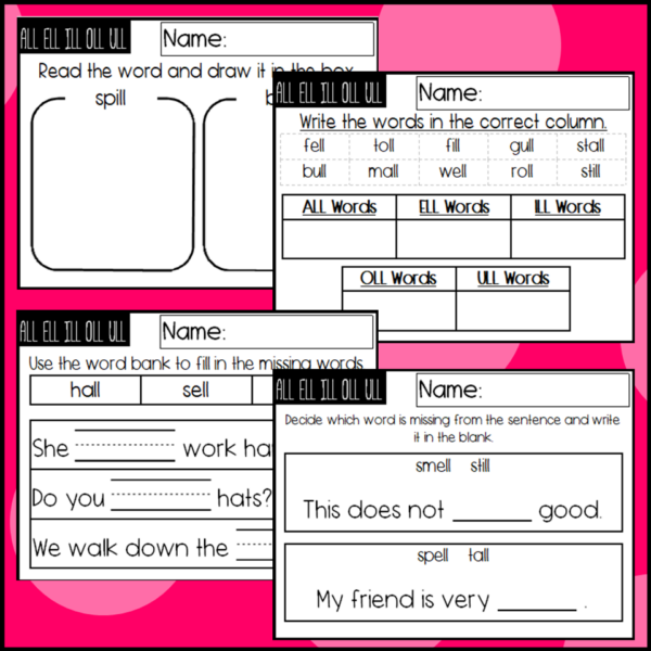 ALL ELL ILL OLL and ULL Word Family Exit Slips | Made By Teachers
