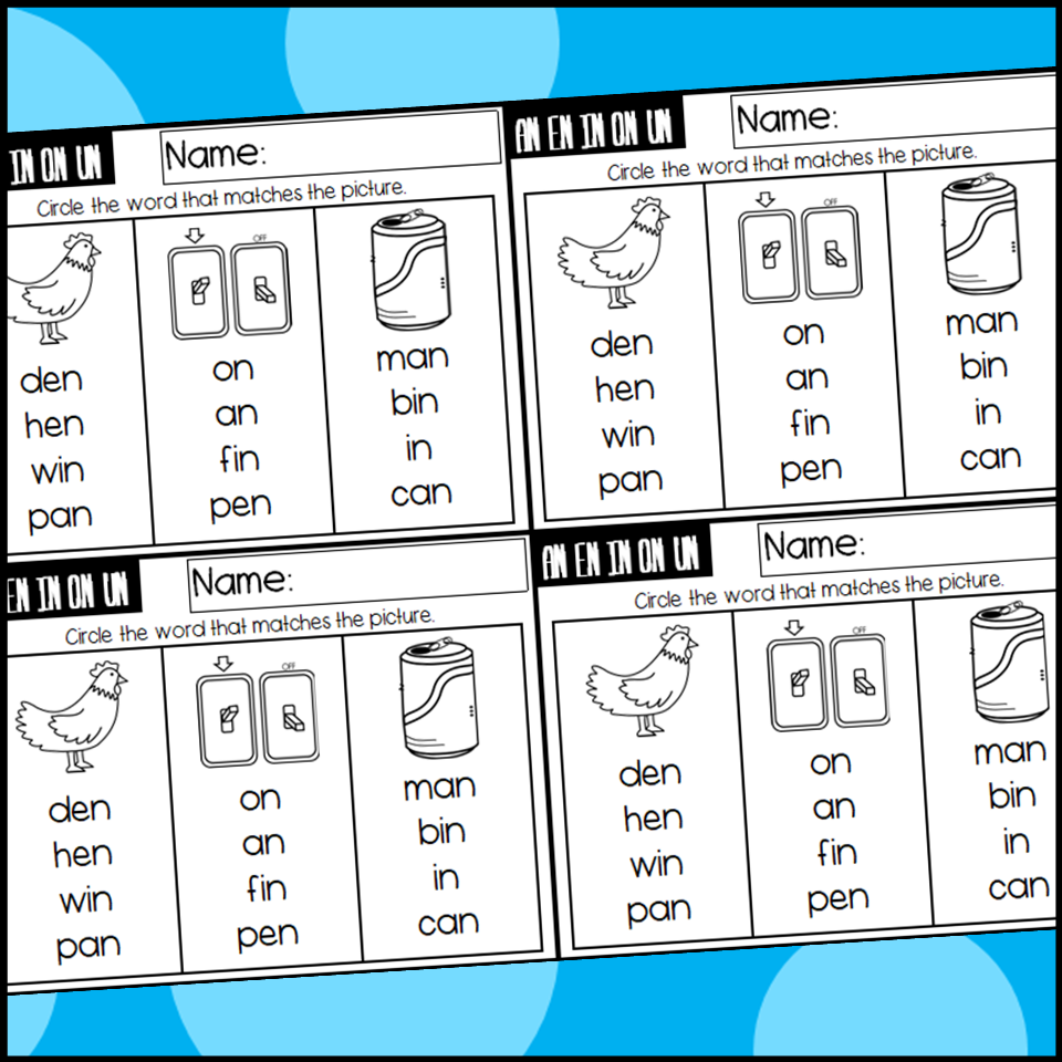 AN EN IN ON and UN Word Family Exit Slips | Made By Teachers