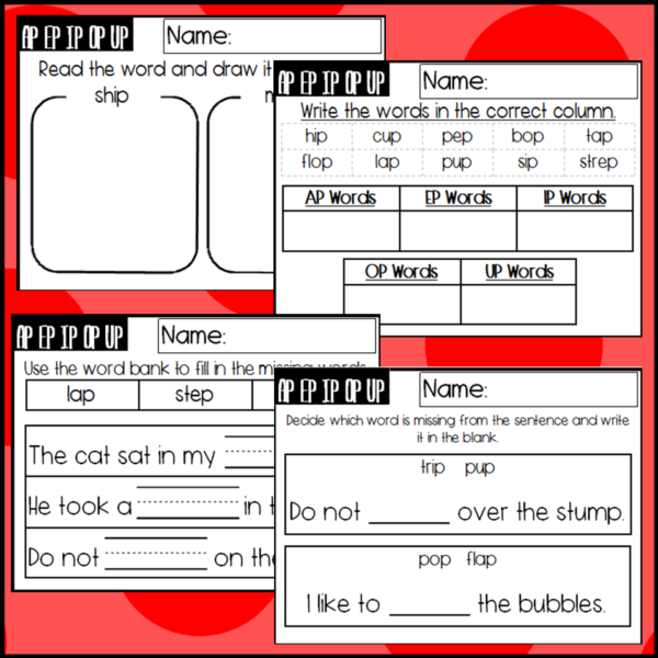 AP EP IP OP and UP Word Family Exit Slips | Made By Teachers