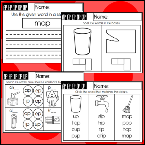 AP EP IP OP and UP Word Family Exit Slips | Made By Teachers