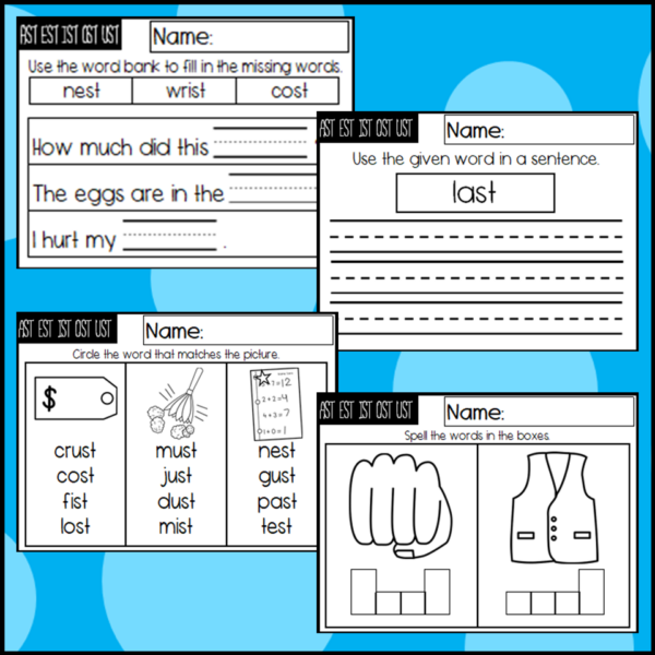 AST EST IST OST and UST Word Family Exit Slips | Made By Teachers