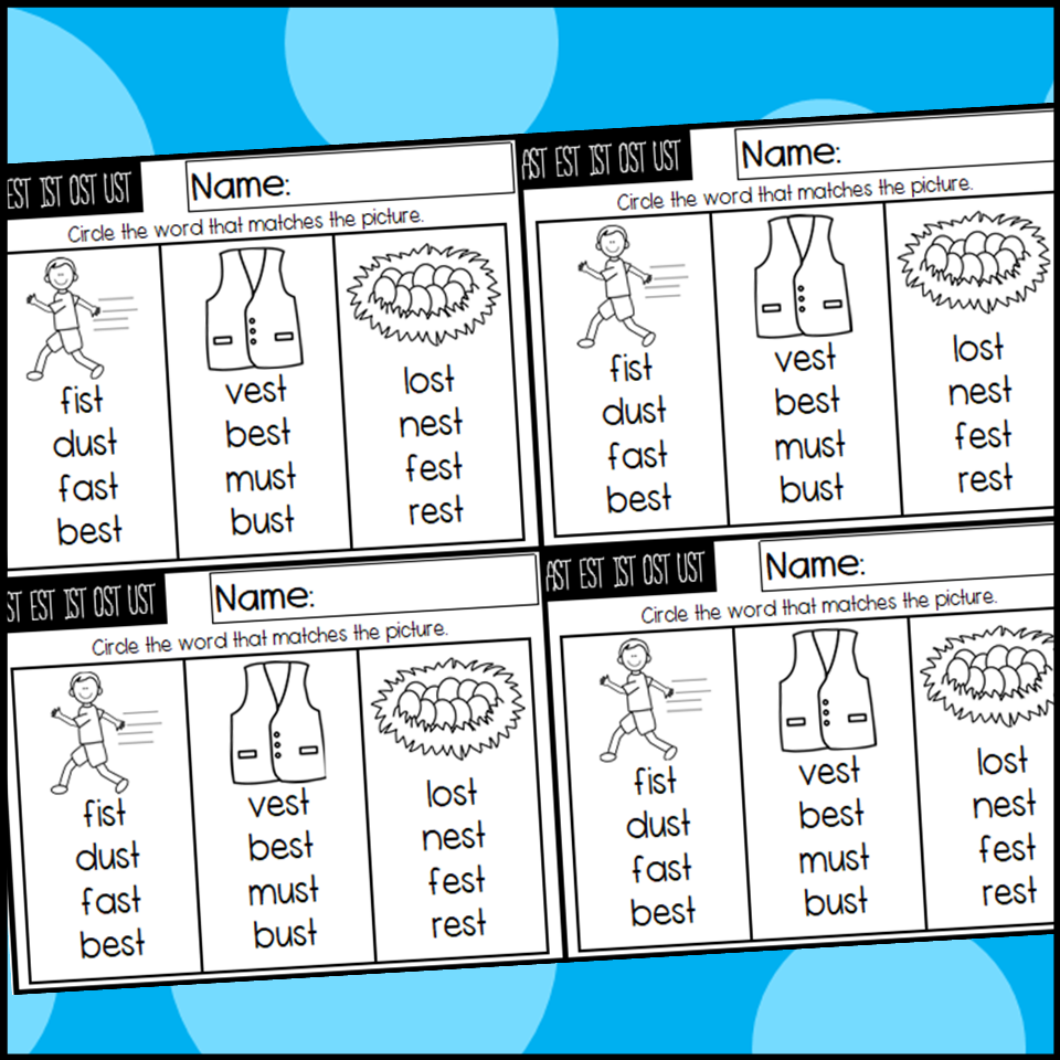 AST EST IST OST and UST Word Family Exit Slips | Made By Teachers