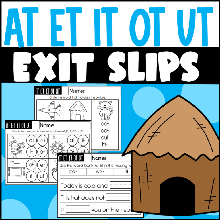 AT ET IT OT and UT Word Family Exit Slips | Made By Teachers