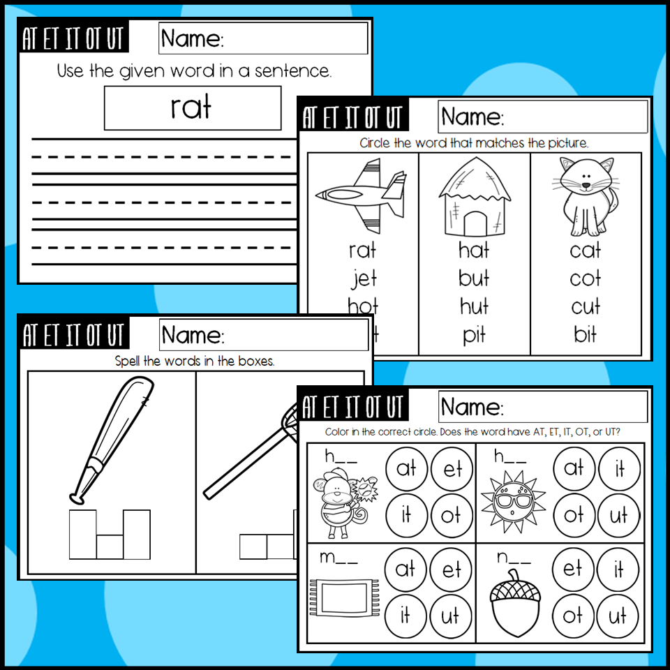 AT ET IT OT and UT Word Family Exit Slips | Made By Teachers