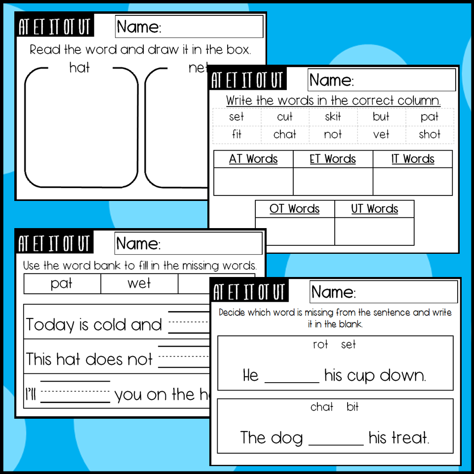 AT ET IT OT and UT Word Family Exit Slips | Made By Teachers