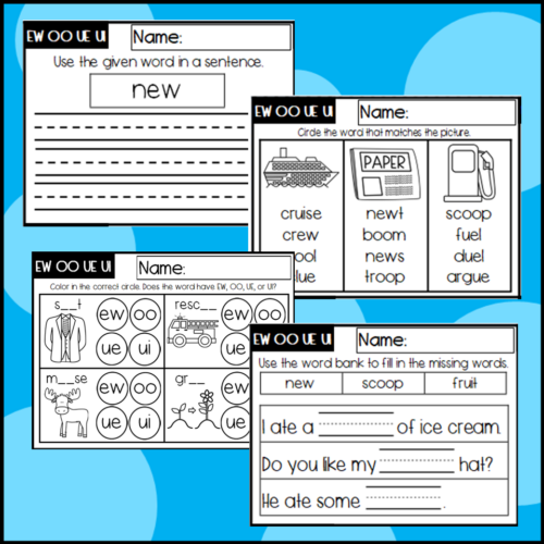 EW OO UE and UI Words Exit Slips | Made By Teachers