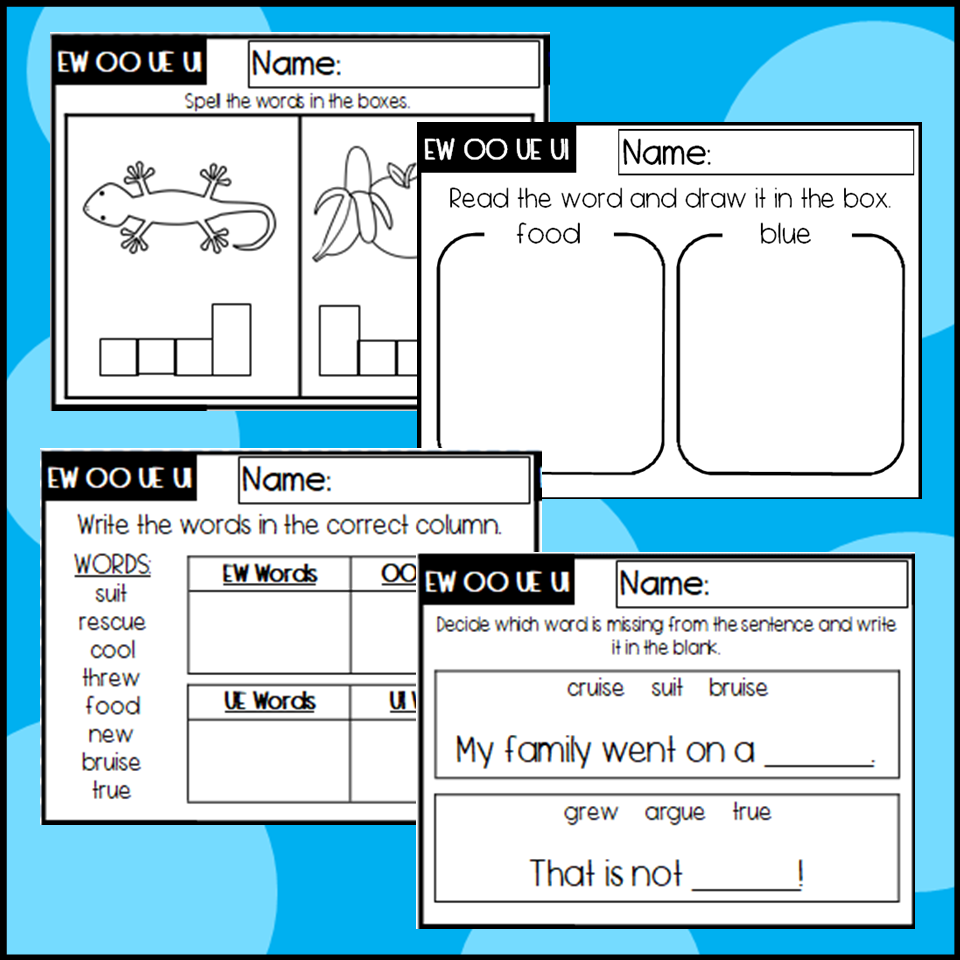 EW OO UE and UI Words Exit Slips | Made By Teachers