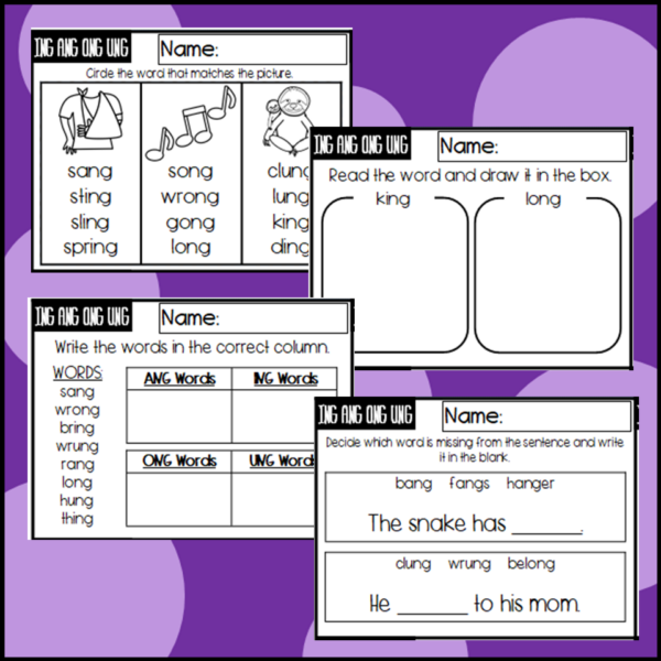 ING, ANG, ONG, and UNG Exit Slips | Made By Teachers