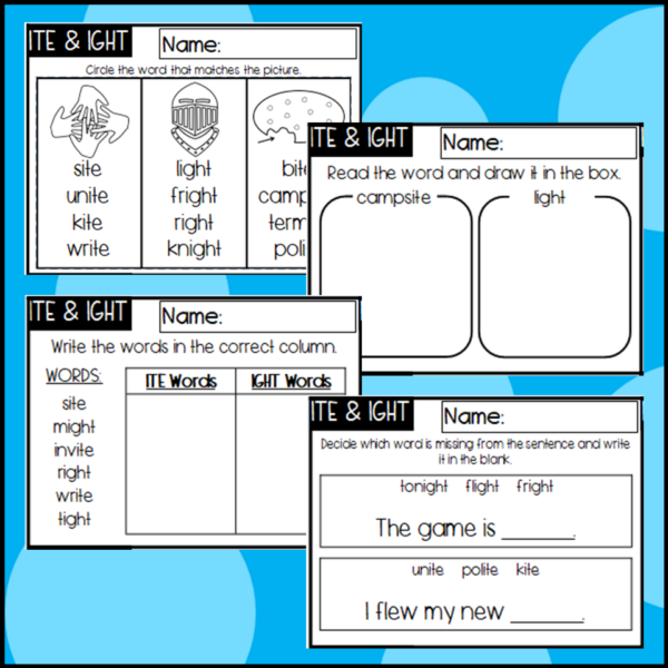 ITE and IGHT Words Exit Slips | Made By Teachers
