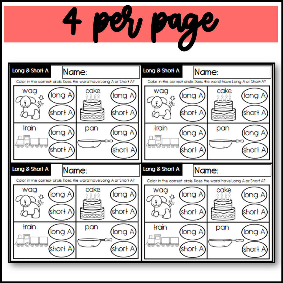 Long A and Short A Words Exit Slips | Made By Teachers