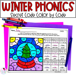 Winter Phonics Worksheets with Short Vowels, Digraphs, CVCE Words Color ...