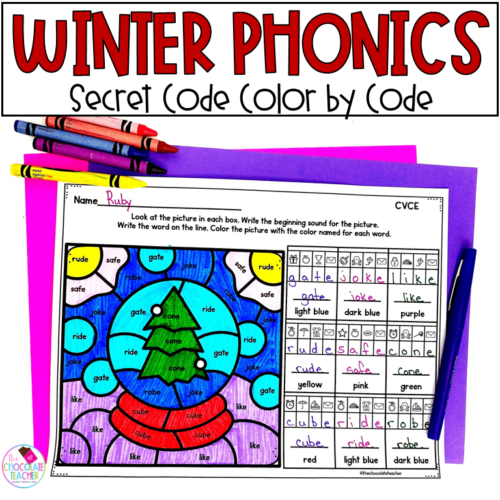 Winter Phonics Worksheets with Short Vowels, Digraphs, CVCE Words Color ...
