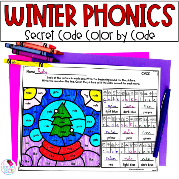 Winter Phonics Worksheets with Short Vowels, Digraphs, CVCE Words Color ...