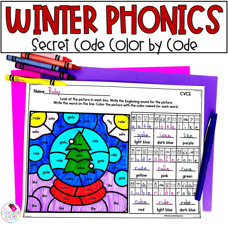 Winter Phonics Worksheets with Short Vowels, Digraphs, CVCE Words Color ...