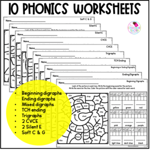 Winter Phonics Worksheets with Short Vowels, Digraphs, CVCE Words Color ...
