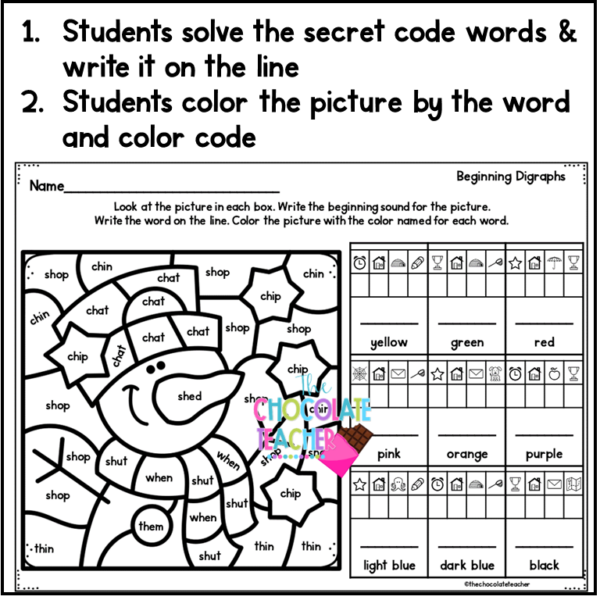 Winter Phonics Worksheets with Short Vowels, Digraphs, CVCE Words Color ...