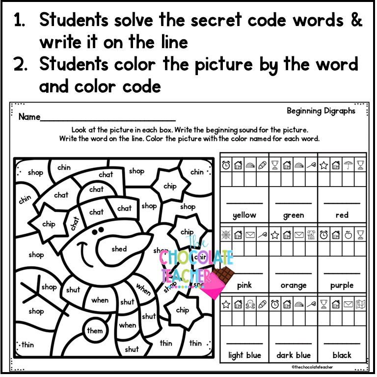 Winter Phonics Worksheets with Short Vowels, Digraphs, CVCE Words Color ...