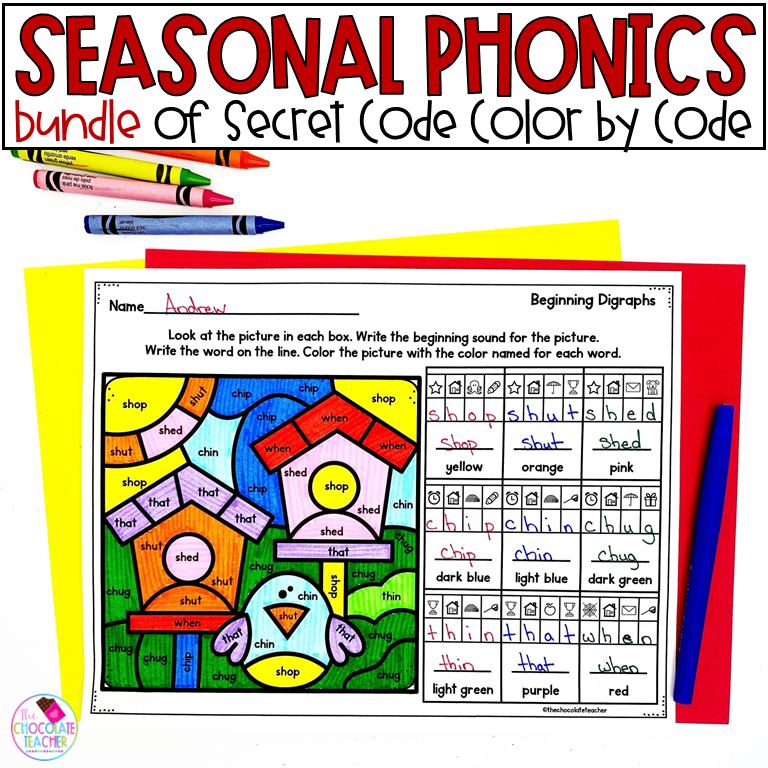 First Grade Seasonal Phonics Worksheets Long & Short Vowels Color by ...