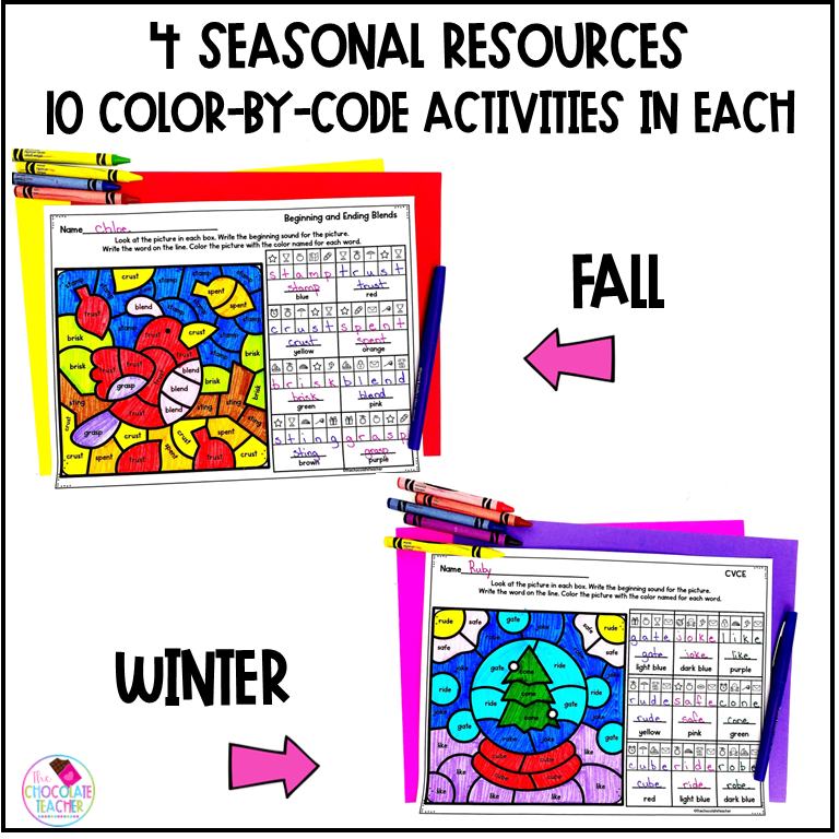 First Grade Seasonal Phonics Worksheets Long & Short Vowels Color by ...