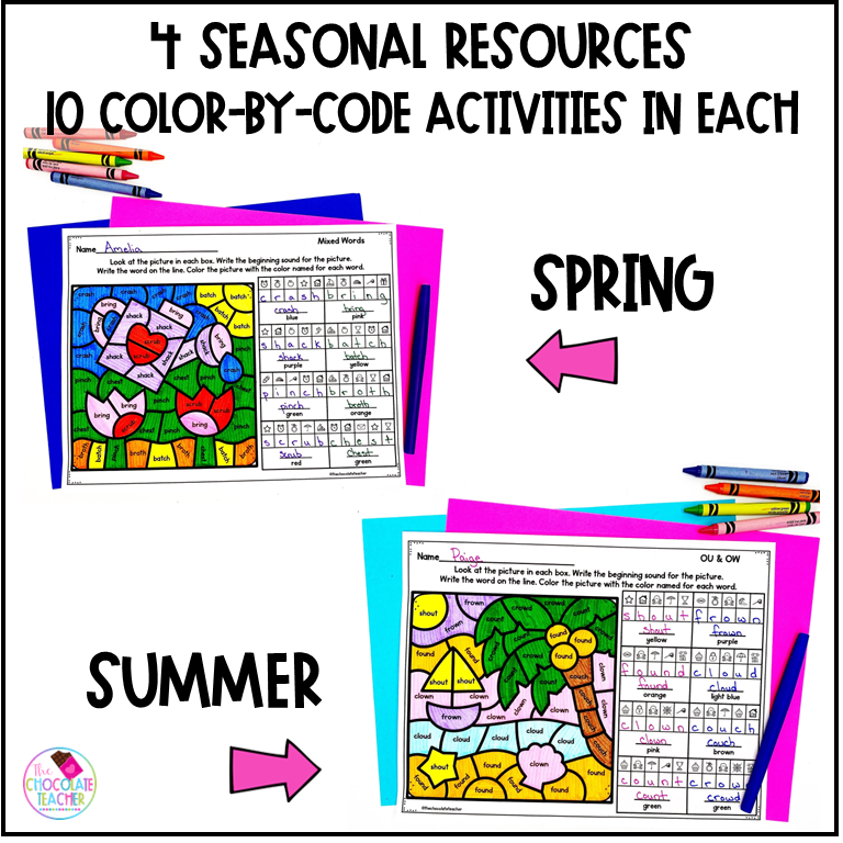 First Grade Seasonal Phonics Worksheets Long & Short Vowels Color by ...