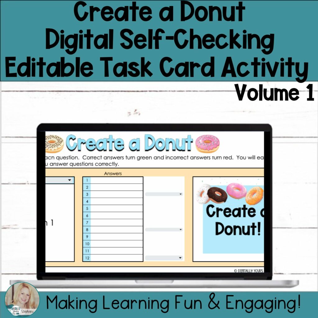 Create a Donut Editable Self-Checking Task Card Template Digital ...