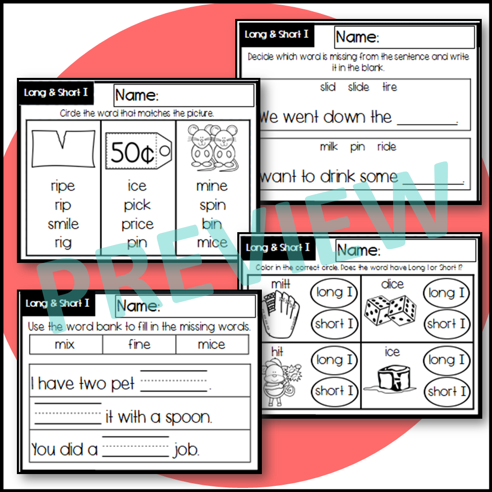 Long I and Short I Words Exit Slips | Made By Teachers