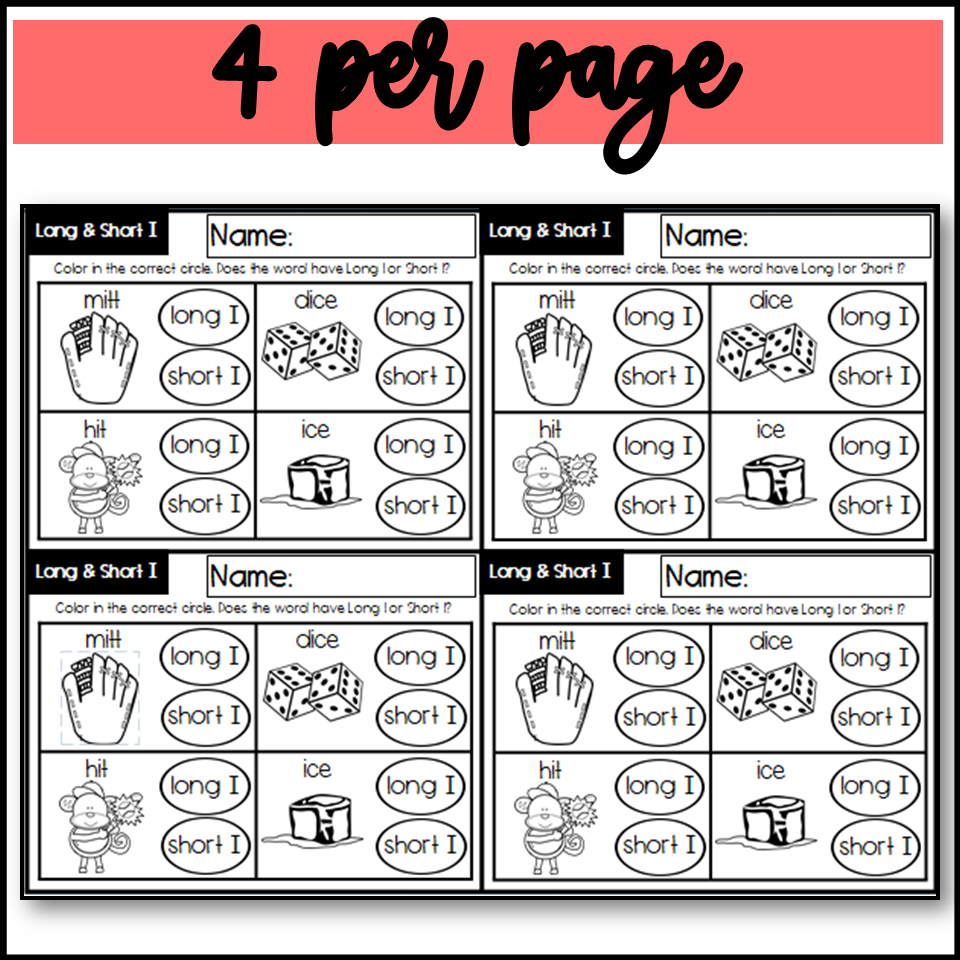 Long I and Short I Words Exit Slips | Made By Teachers