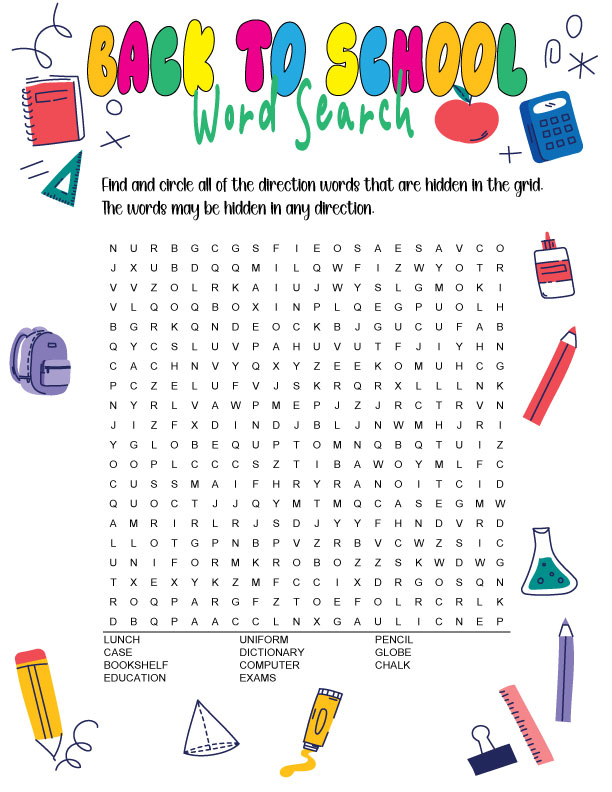 back to school word search puzzle| Back to school Vocab Word Search ...