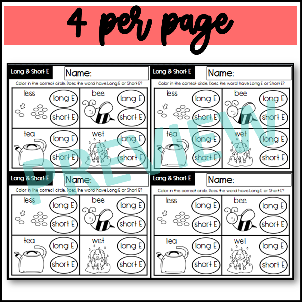 Short E and Long E Words Exit Tickets | Made By Teachers