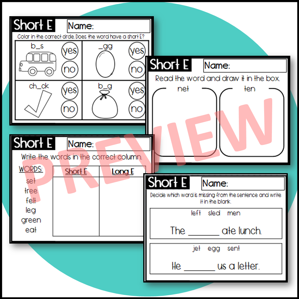 Short E Words Exit Slips | Made By Teachers