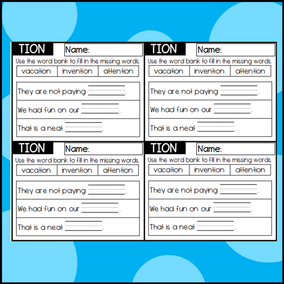 TION Words Exit Slips | Made By Teachers