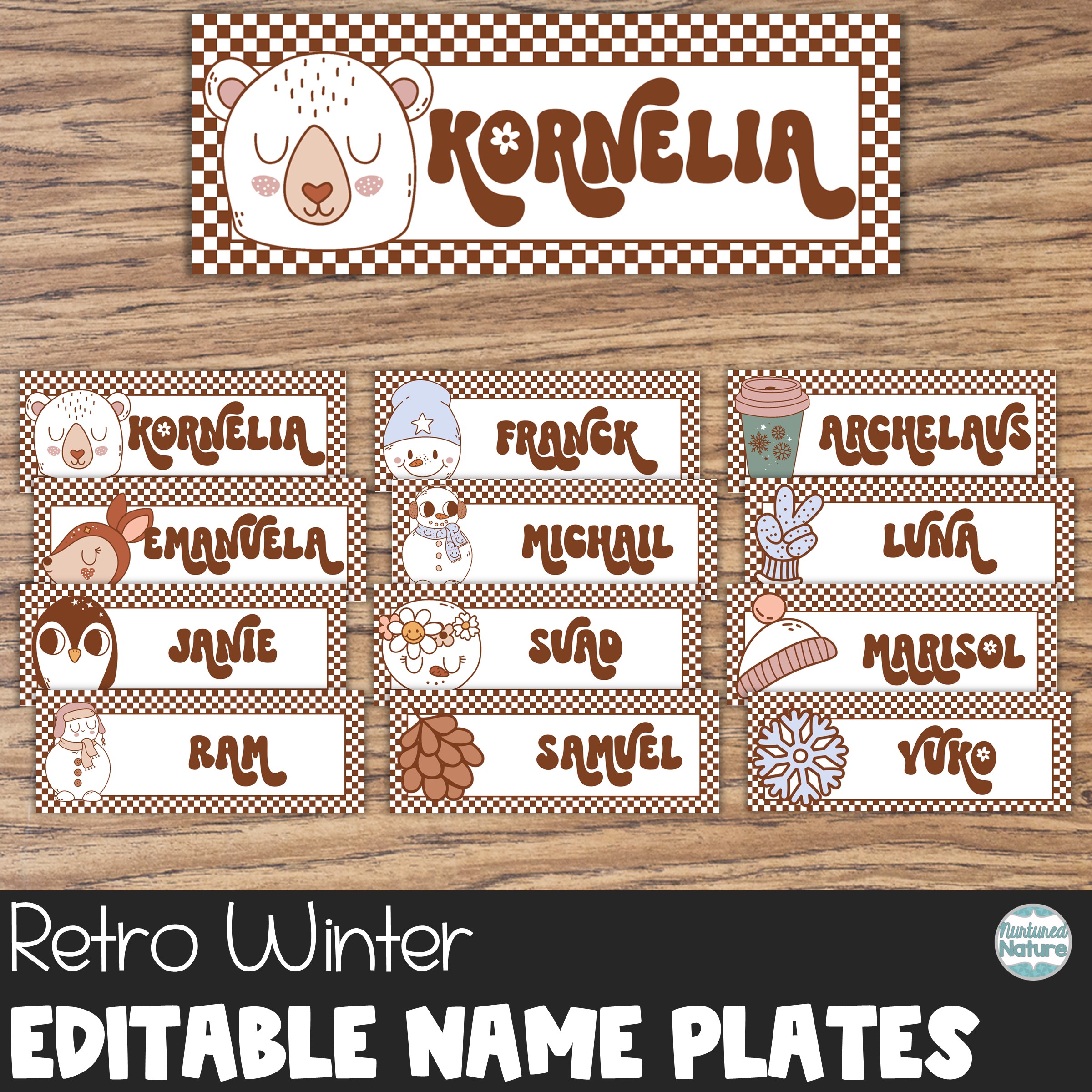 Editable Name Plates – Retro Winter Name Tags for Desks | Made By Teachers