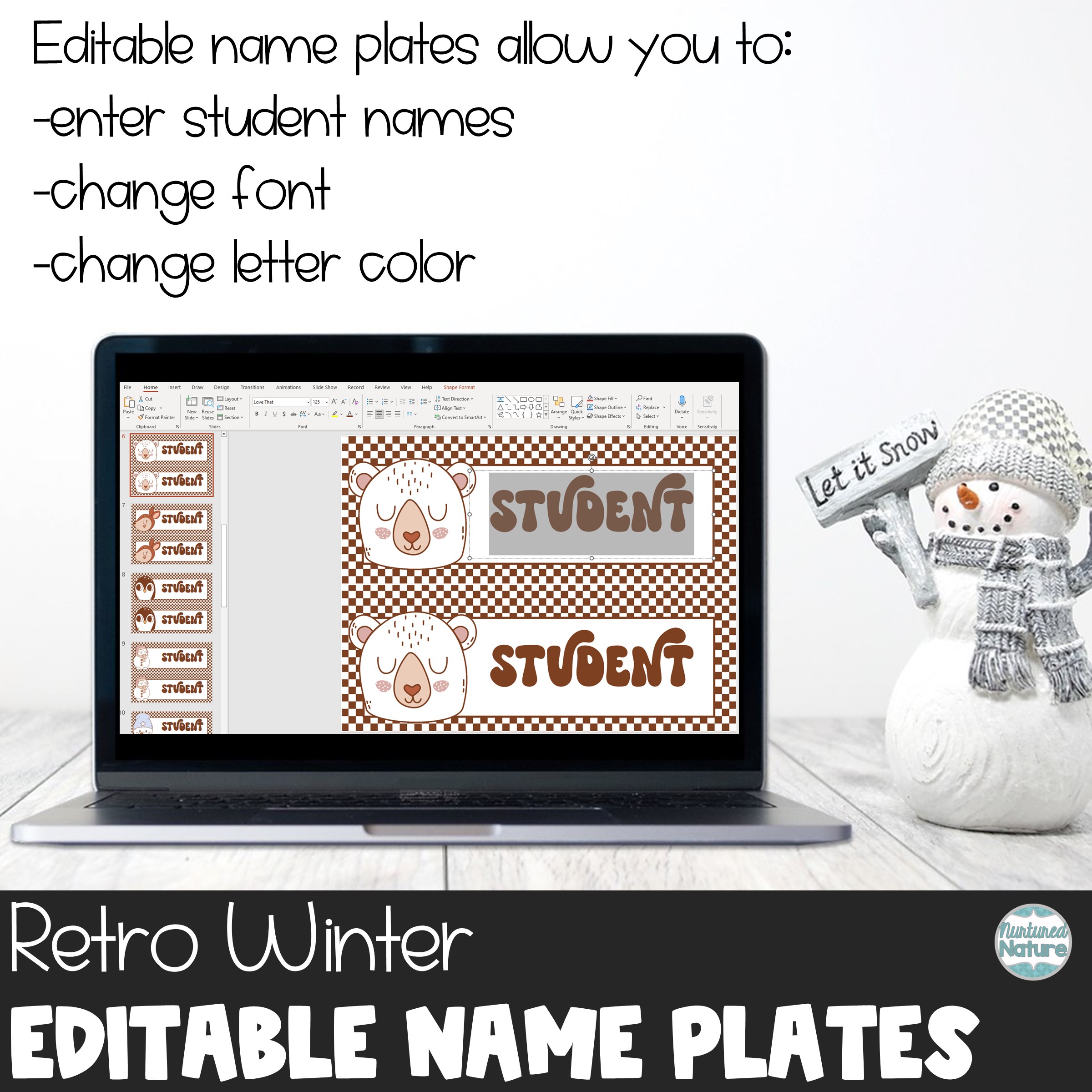 Editable Name Plates – Retro Winter Name Tags for Desks | Made By Teachers