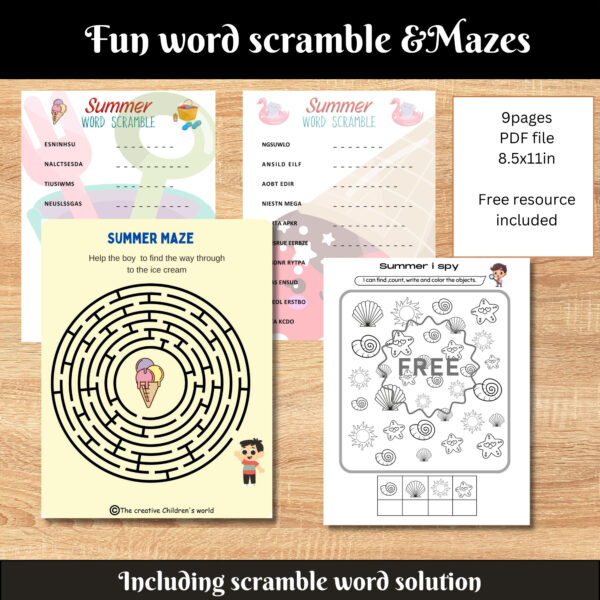 Summer word scramble|Summer word search&Maze|Free summer i spy | Made ...