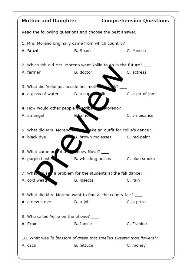 Gary Soto "Mother and Daughter" worksheets | Made By Teachers