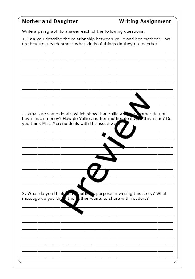 Gary Soto "Mother and Daughter" worksheets | Made By Teachers