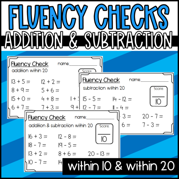 Addition and Subtraction Fluency Checks: Within 10 and within 20 | Made ...