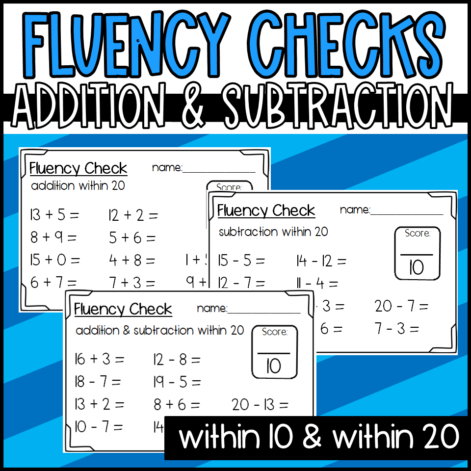 Addition and Subtraction Fluency Checks: Within 10 and within 20 | Made ...