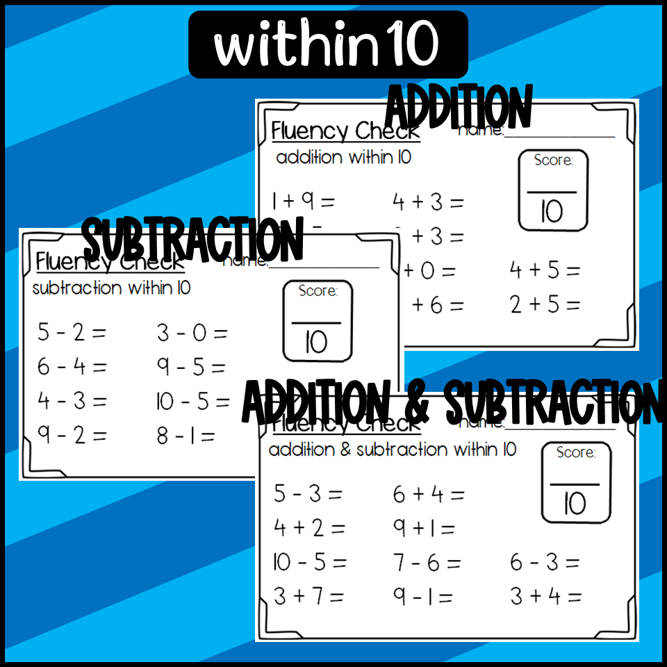 Addition and Subtraction Fluency Checks: Within 10 and within 20 | Made ...
