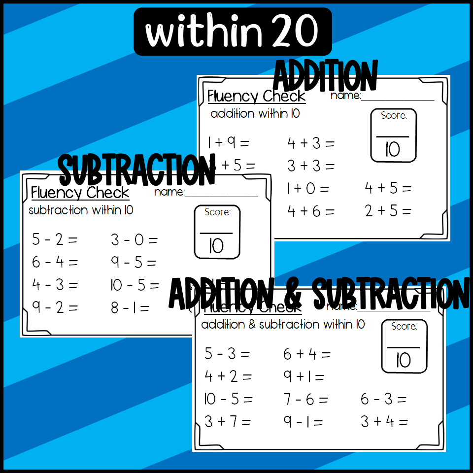 Addition and Subtraction Fluency Checks: Within 10 and within 20 | Made ...