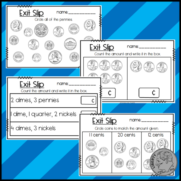 Counting Coins Exit Slips: Penny, Nickel, Dime, and Quarter | Made By ...