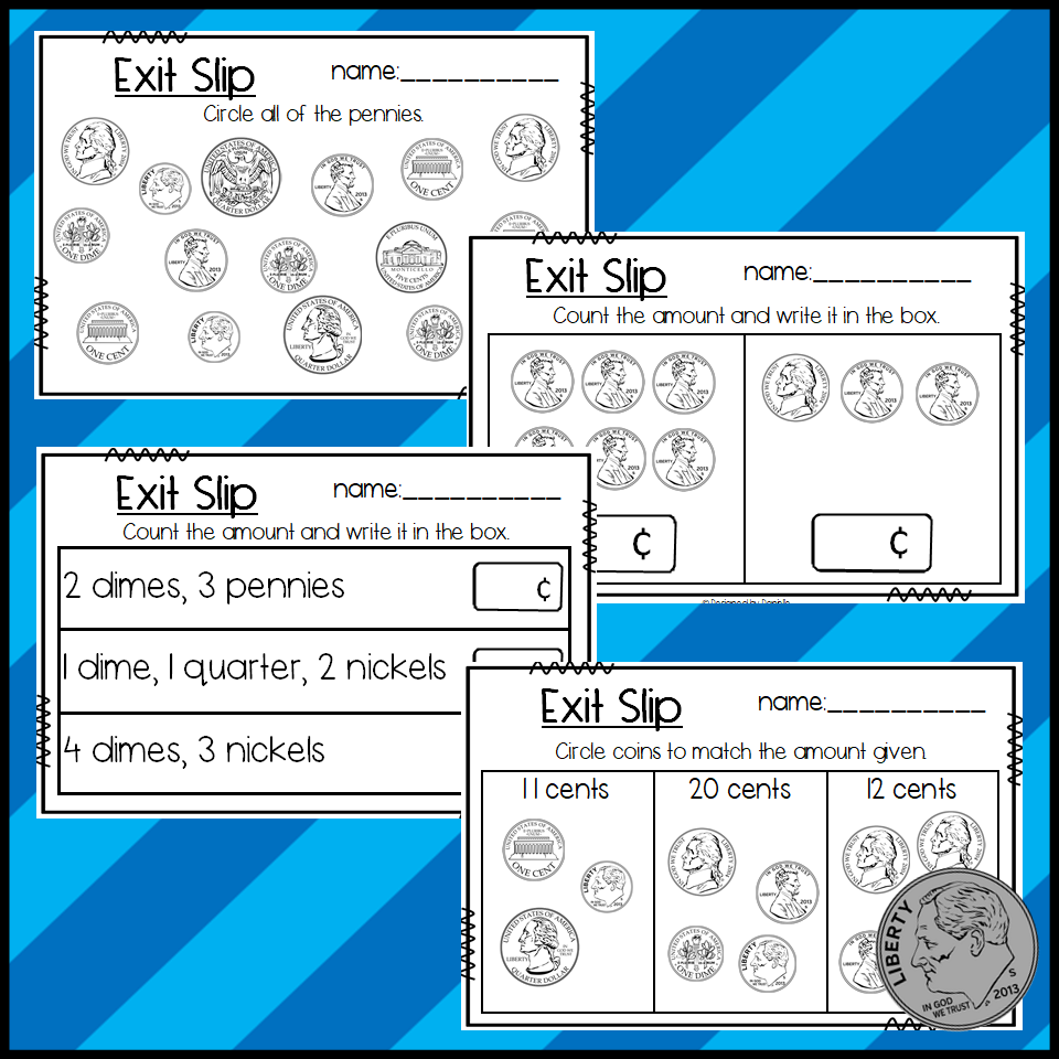Counting Coins Exit Slips: Penny, Nickel, Dime, and Quarter | Made By ...